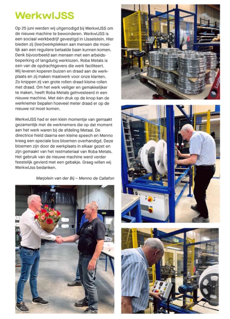 Samenwerking Roba Metals en WerkwIJSS uitgelicht in personeelsblad – WerkwIJSS